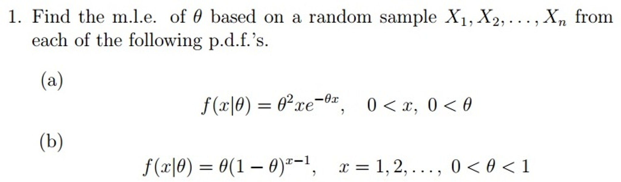 Solved Find the m.l.e. of theta based on a random sample | Chegg.com