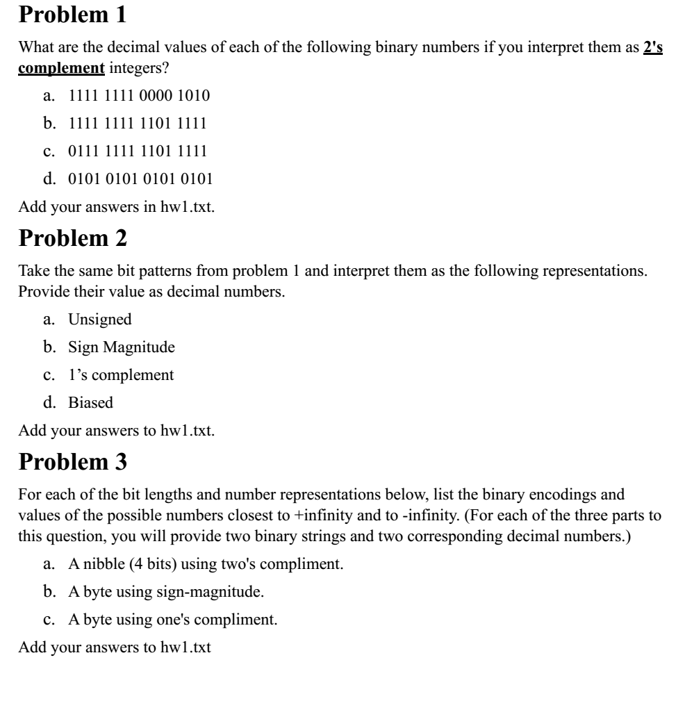 Solved What Are The Decimal Values Of Each Of The Following Chegg