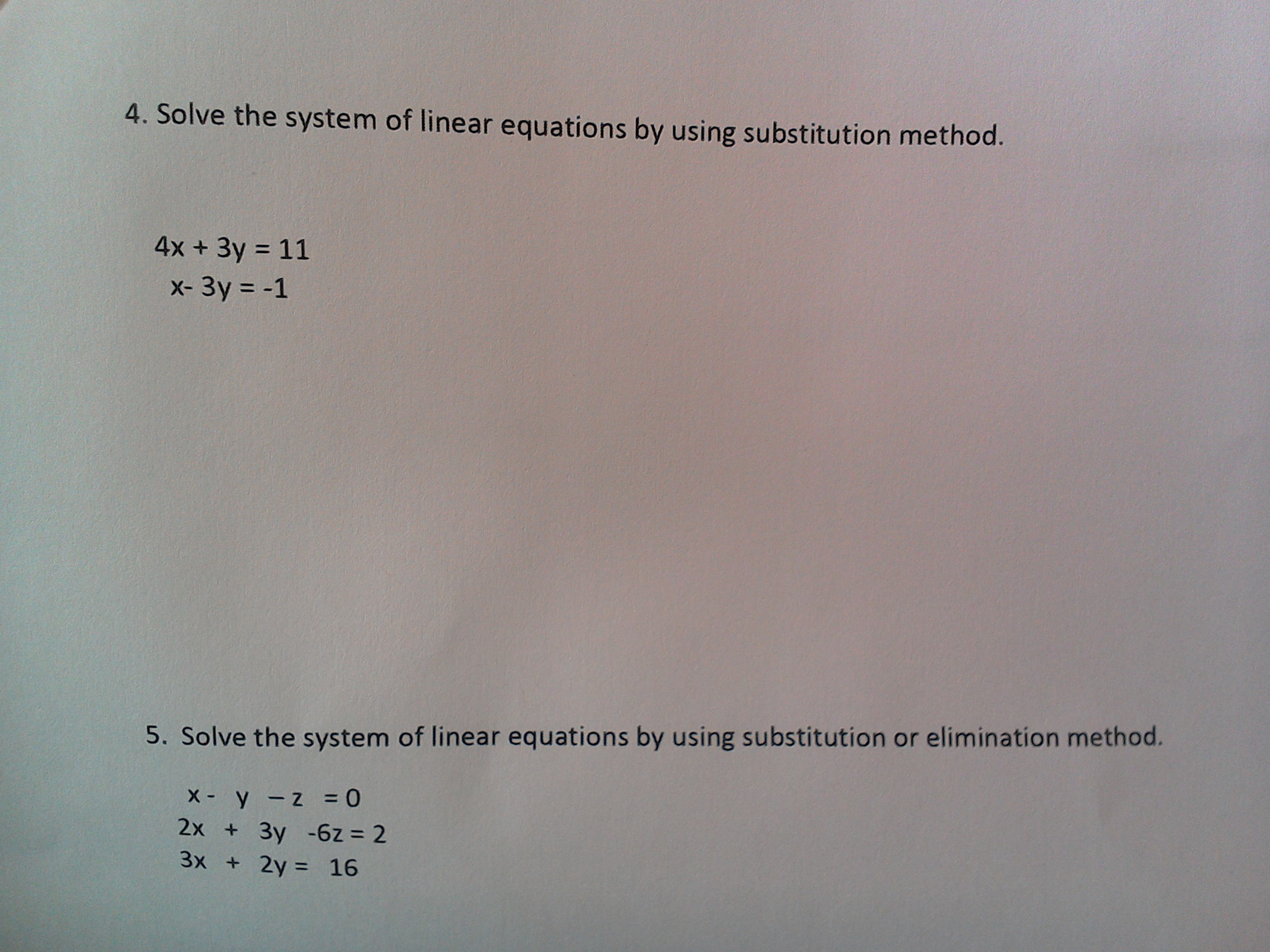 Solved Solve the system of linear equations by using | Chegg.com