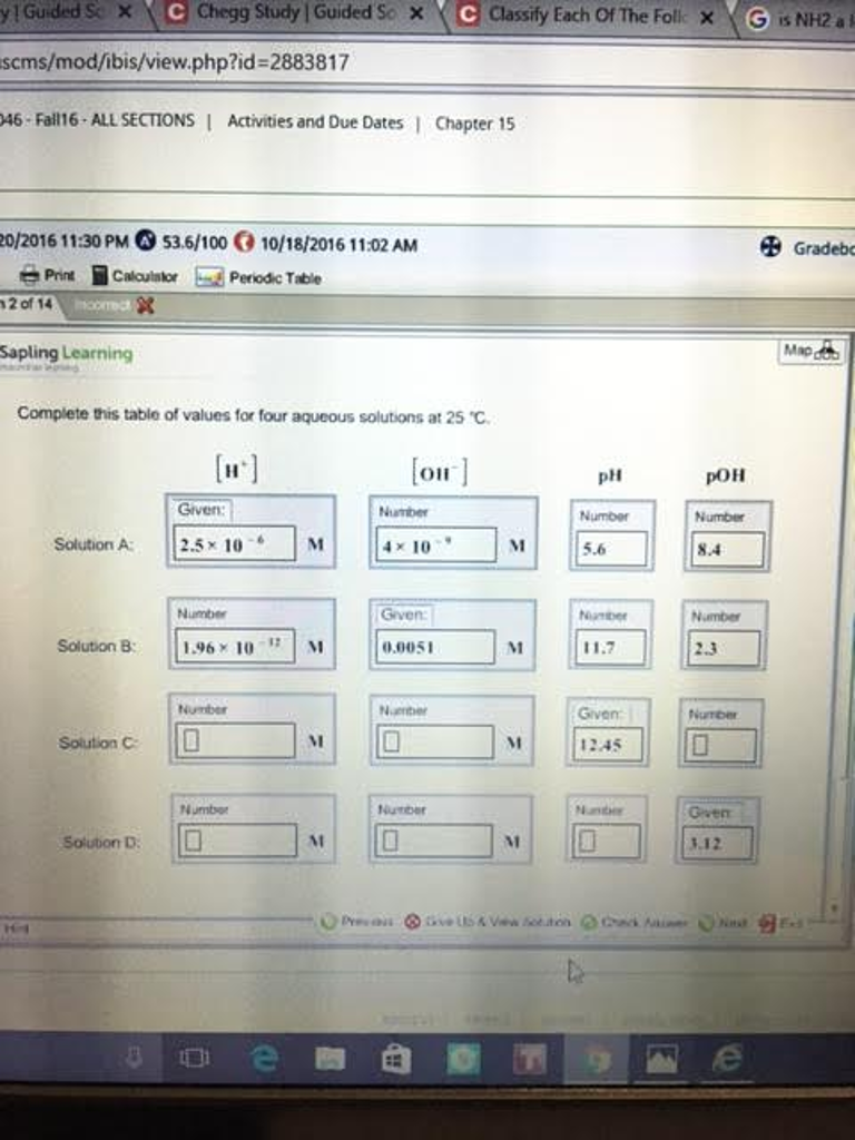 Solved Complete Bus table of values for four aqueous | Chegg.com