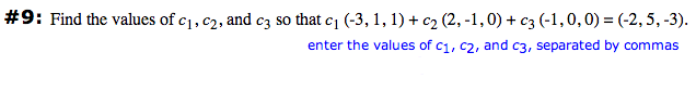 Solved Find the values of c1, c2, and c3 so that c1 (-3, 1, | Chegg.com