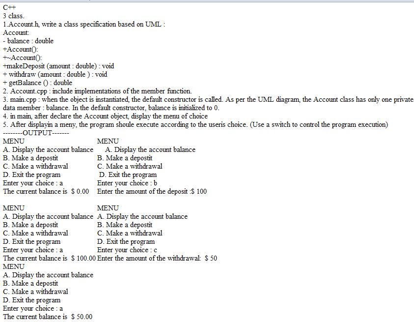 Solved 3 Class 1 Account H Write A Class Specification