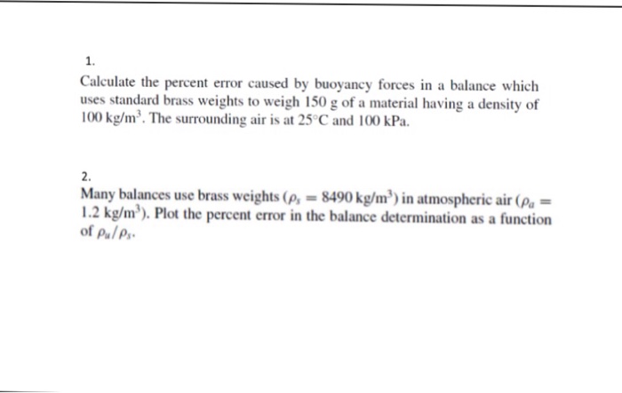 Solved Calculate the percent error caused by buoyancy forces | Chegg.com