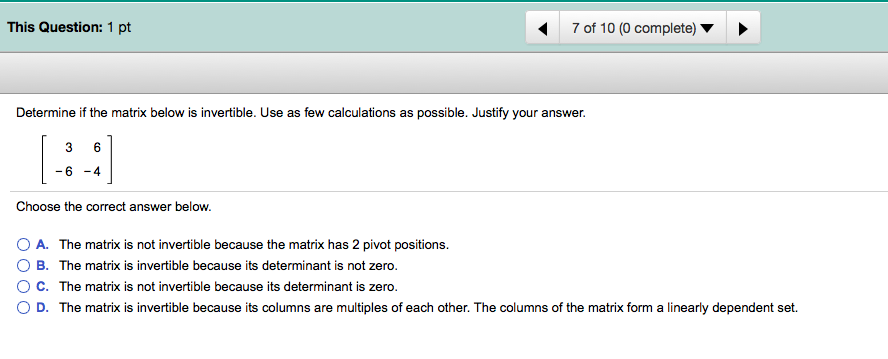 Solved Determine if the matrix below is invertible. Use as | Chegg.com
