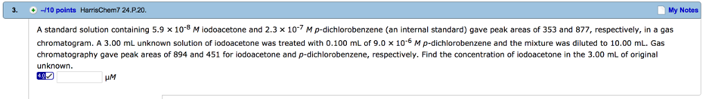 Solved 3. + ㅢ10 points Harris Chem7 24·P.20. My Notes A | Chegg.com