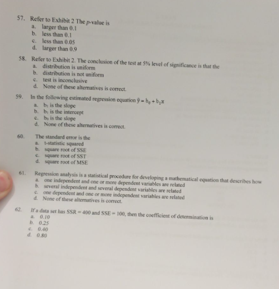 Solved Refer to Exhibit 2 The p-value is larger than 0.1 | Chegg.com