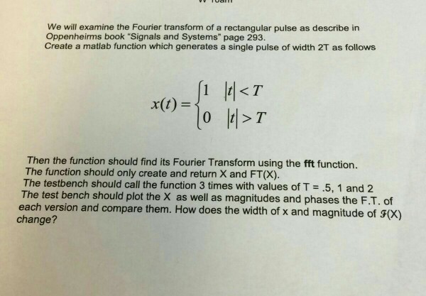 We will examine the Fourier transform of a | Chegg.com