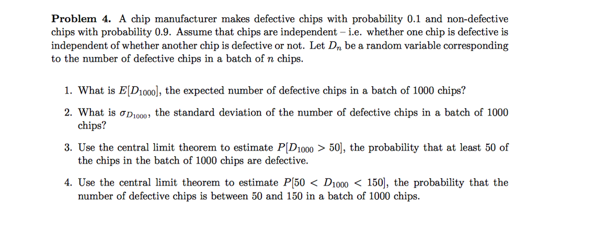 Solved A chip manufacturer makes defective chips with | Chegg.com