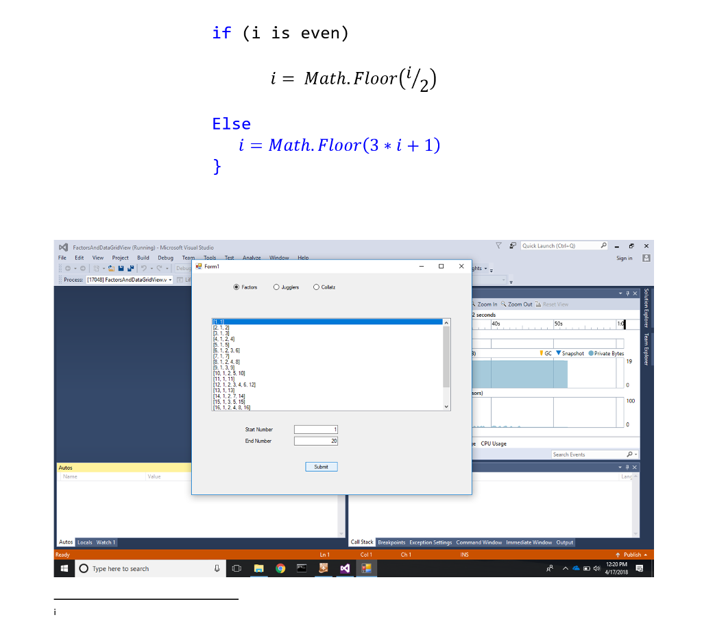 Solved 1) Create a form Allow user input for a start number | Chegg.com