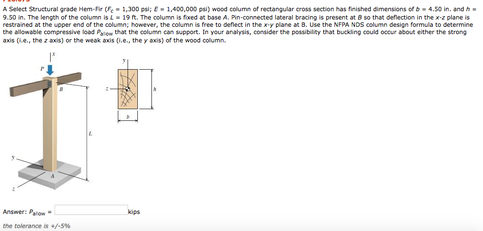 Solved A Select Structural grade Hem-Fir (Fc = 1,300 psi; E | Chegg.com