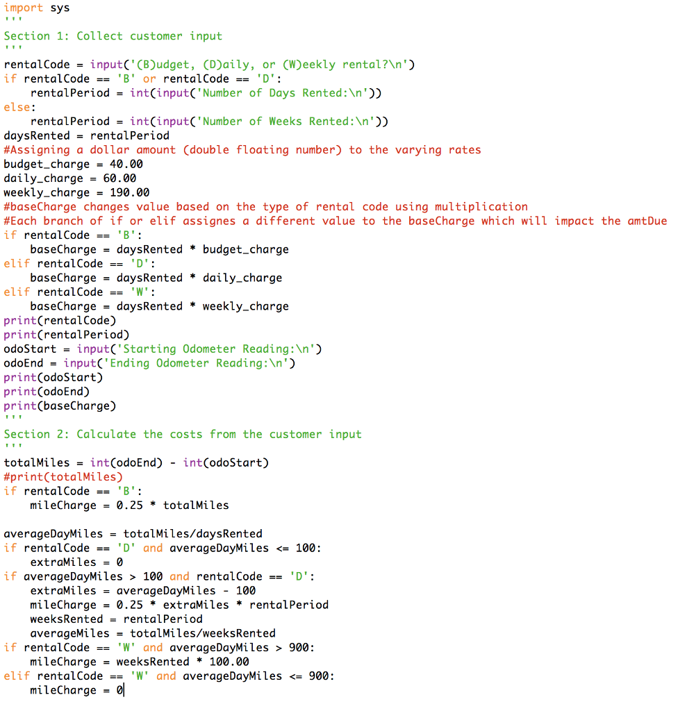 Solved import sys Section 1: Collect customer input | Chegg.com