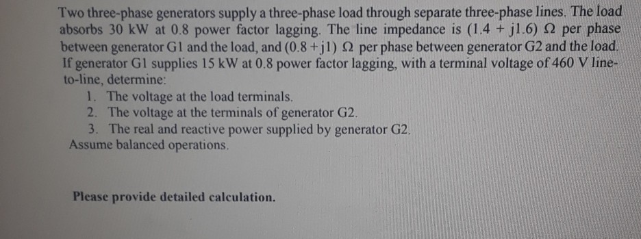 Solved Two three-phase generators supply a three-phase load | Chegg.com