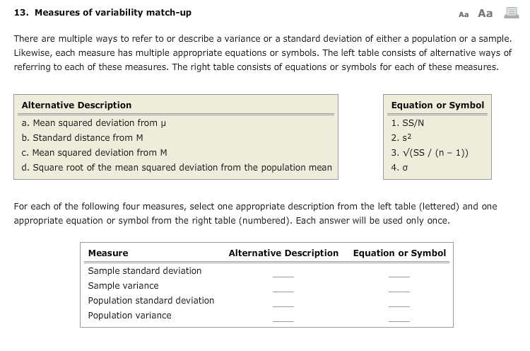 Solved Measures of variability match-up There are multiple | Chegg.com