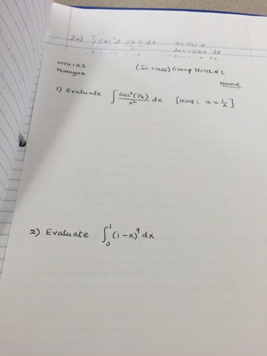 Solved Evaluate integral sec^2 (1/x)/x^2 dx Evaluate | Chegg.com