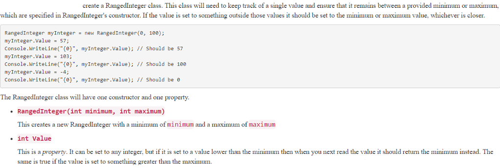 Solved create a RangedInteger class. This class will need to | Chegg.com