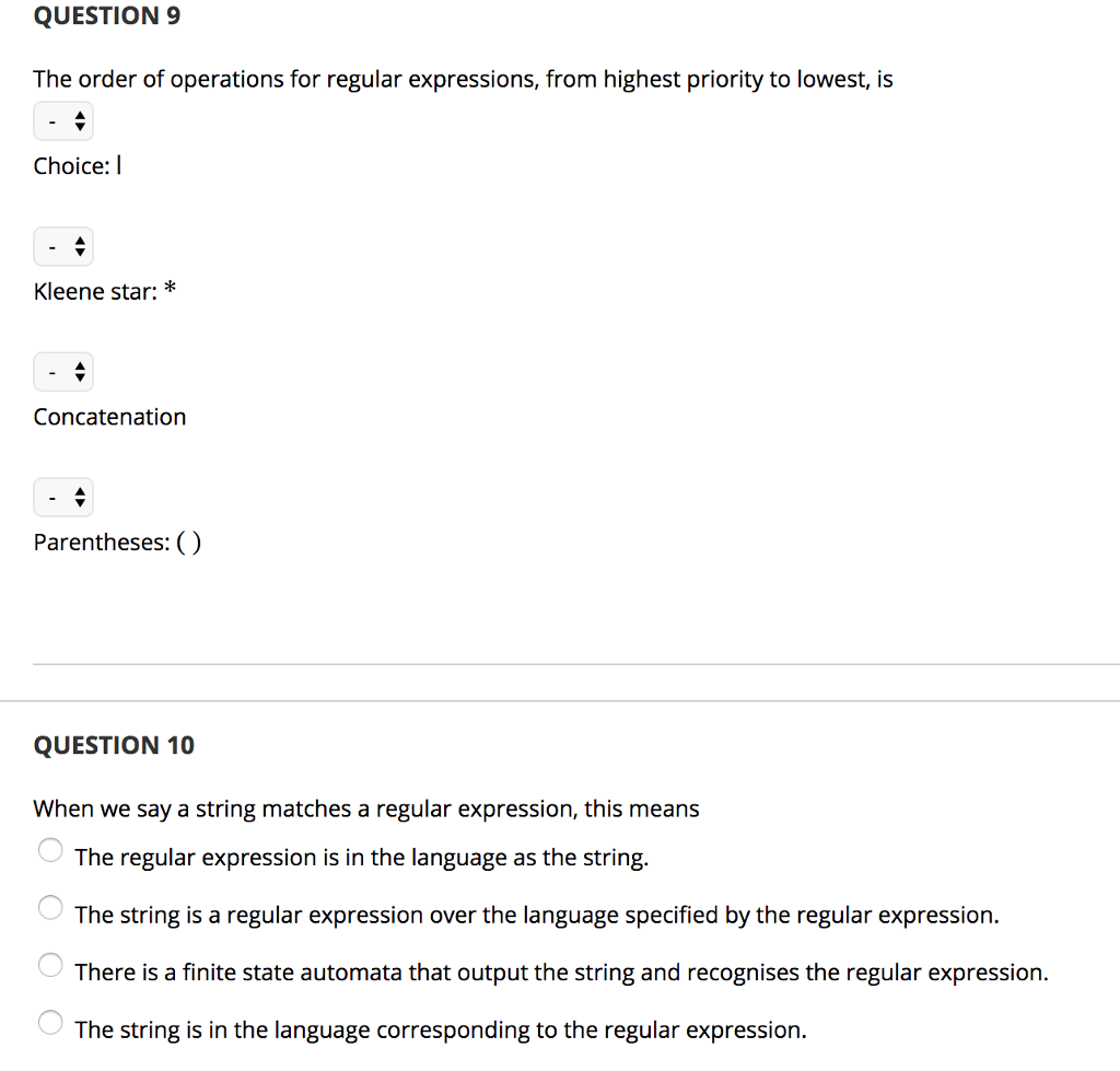 Solved QUESTION 9 The order of operations for regular | Chegg.com