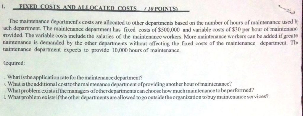 Solved The maintenance department's costs are allocated to | Chegg.com