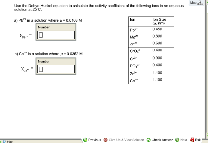 Solved Use the Debye-Huckel equation to calculate the | Chegg.com