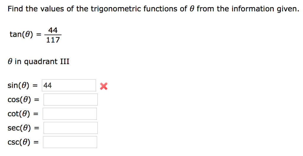Solved Find the values of the trigonometric functions of θ | Chegg.com