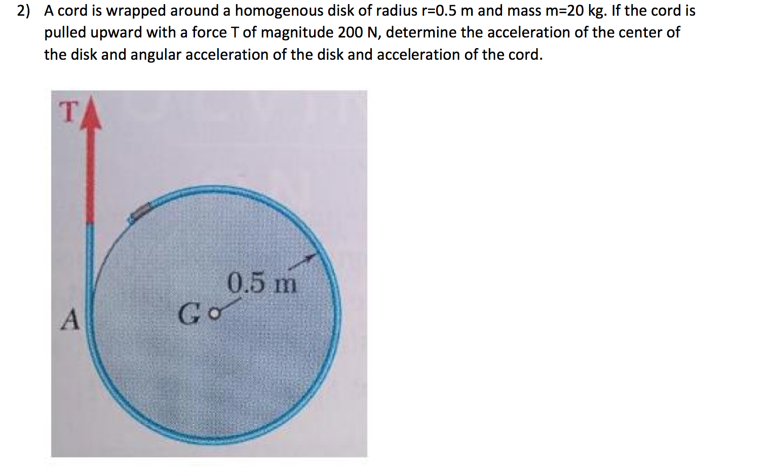 Solved A cord is wrapped around a homogenous disk of radius | Chegg.com