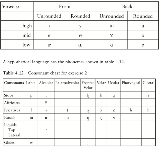 A hypothetical language has the phonemes shown in | Chegg.com