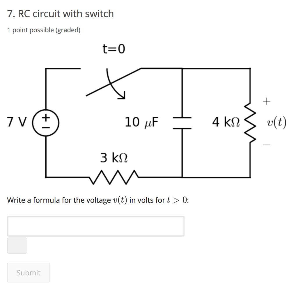 Solved 7.RC circuit with switch 1 point possible (graded) | Chegg.com