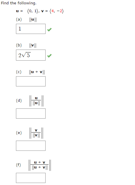 Solved Find the following. u = , v Solved Find the following. u = , v