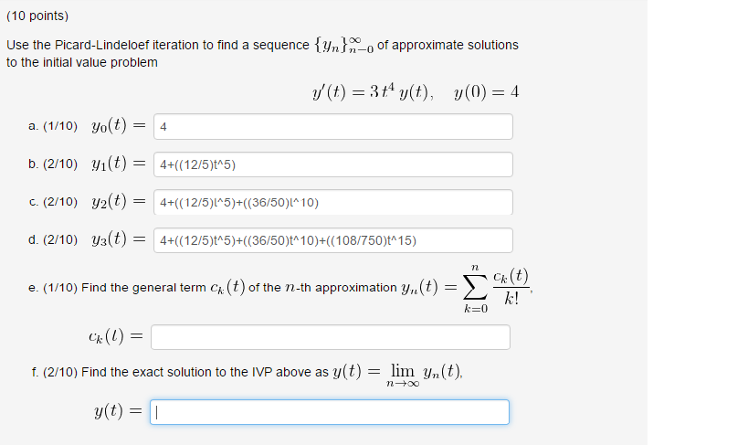 Use the Picard-Lindeloef iteration to find a sequence | Chegg.com