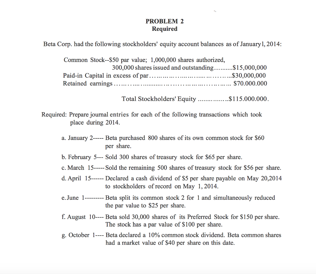 Solved PROBLEM 2 Required Beta Corp. had the following | Chegg.com