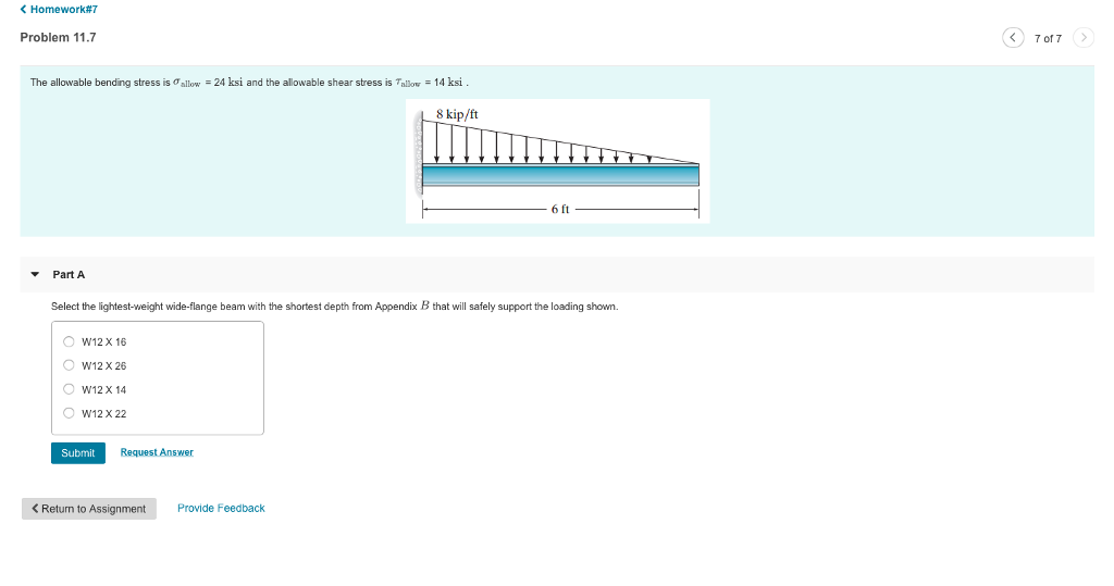 Solved Homework#7 Problem 11.7 7017 The allowable bending | Chegg.com