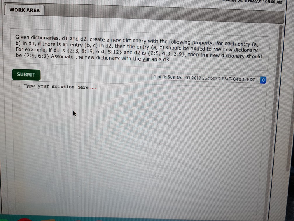 Solved II02D3 UT TUAB/2617 06:00 AM WORK AREA Given | Chegg.com