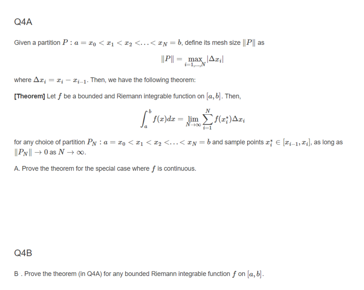 Solved Q4A Given a partition P : a = zo