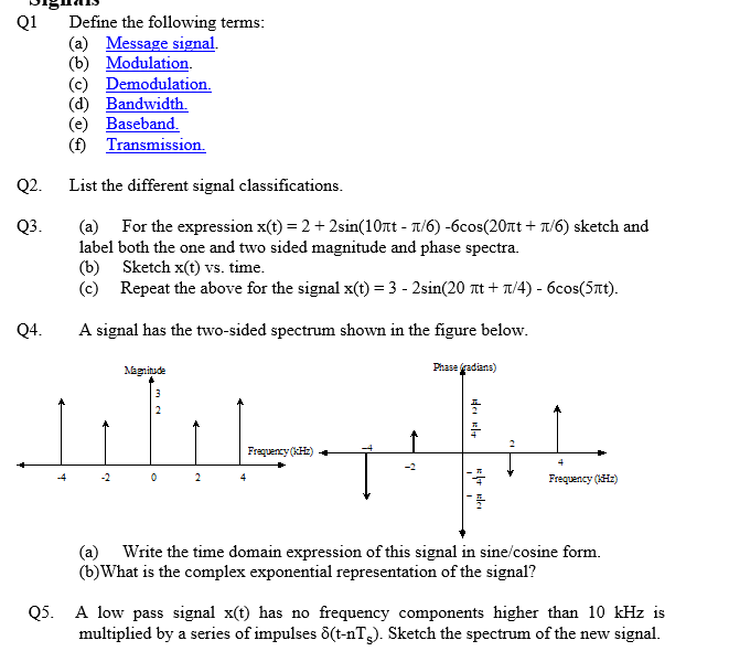 Solved Q1 Define the following terms (a) Message signal. (b) | Chegg.com