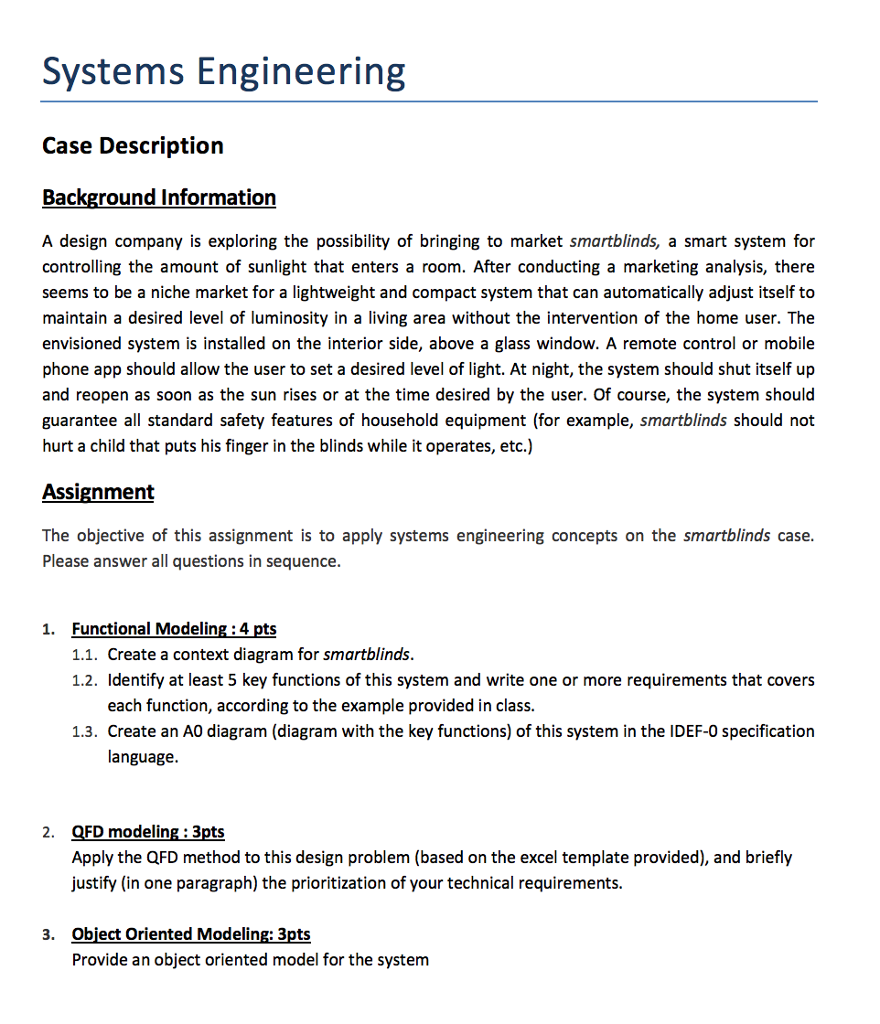 Systems Engineering Case Description Background | Chegg.com
