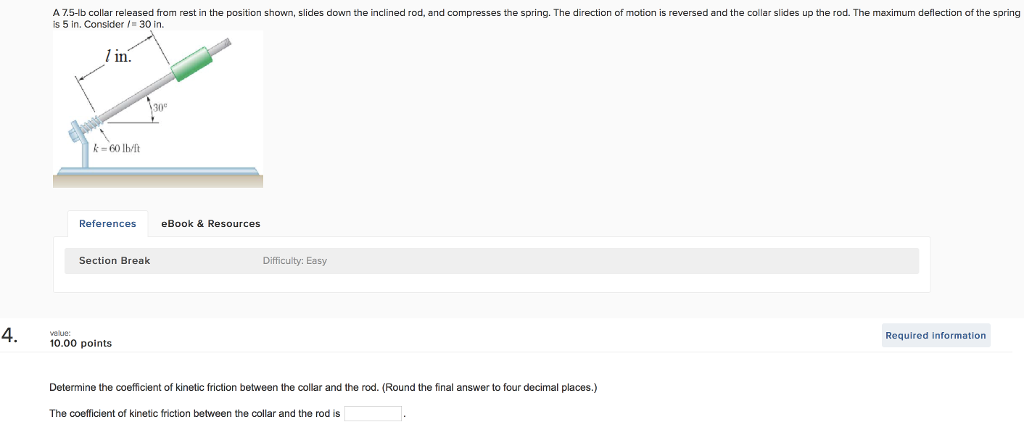 Solved A 75-b collar released from rest in the position | Chegg.com