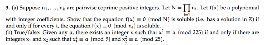 Solved 3. (a) Suppose n!, , nk are pairwise coprime positive | Chegg.com