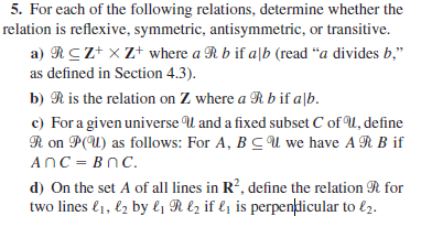 Solved For each of the following relations, determine | Chegg.com