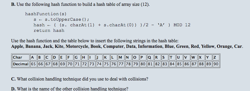 Solved B. Use the following hash function to build a hash | Chegg.com