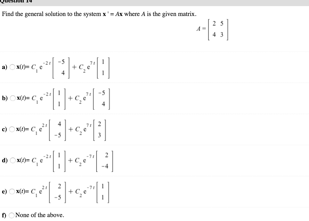Solved Find the general solution to the system x'- Ax where | Chegg.com