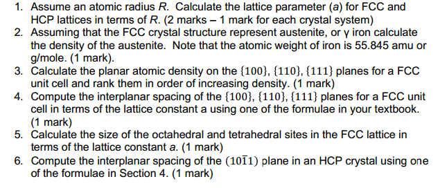 Solved Assume an atomic radius R. Calculate the lattice | Chegg.com