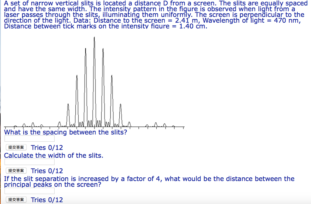 Solved A set of narrow vertical slits is located a distance | Chegg.com
