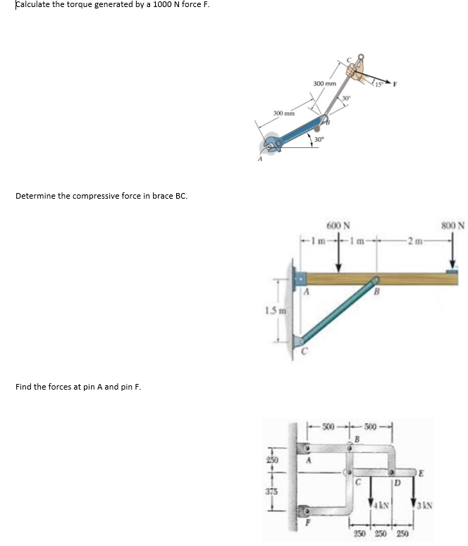 Solved Calculate the torque generated by a 1000 N force F. | Chegg.com