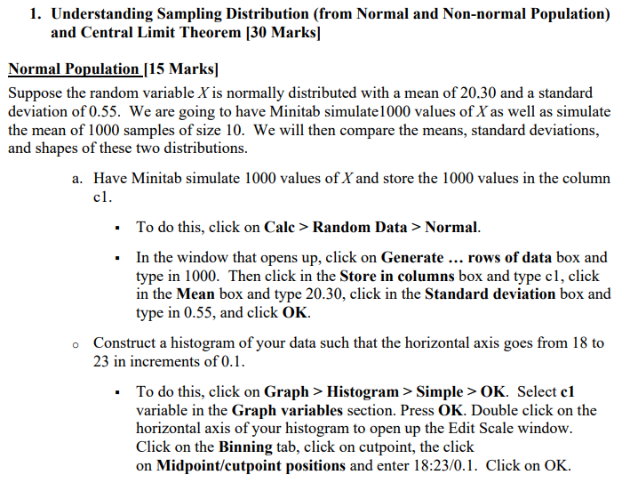 Solved 1. Understanding Sampling Distribution (from Normal | Chegg.com