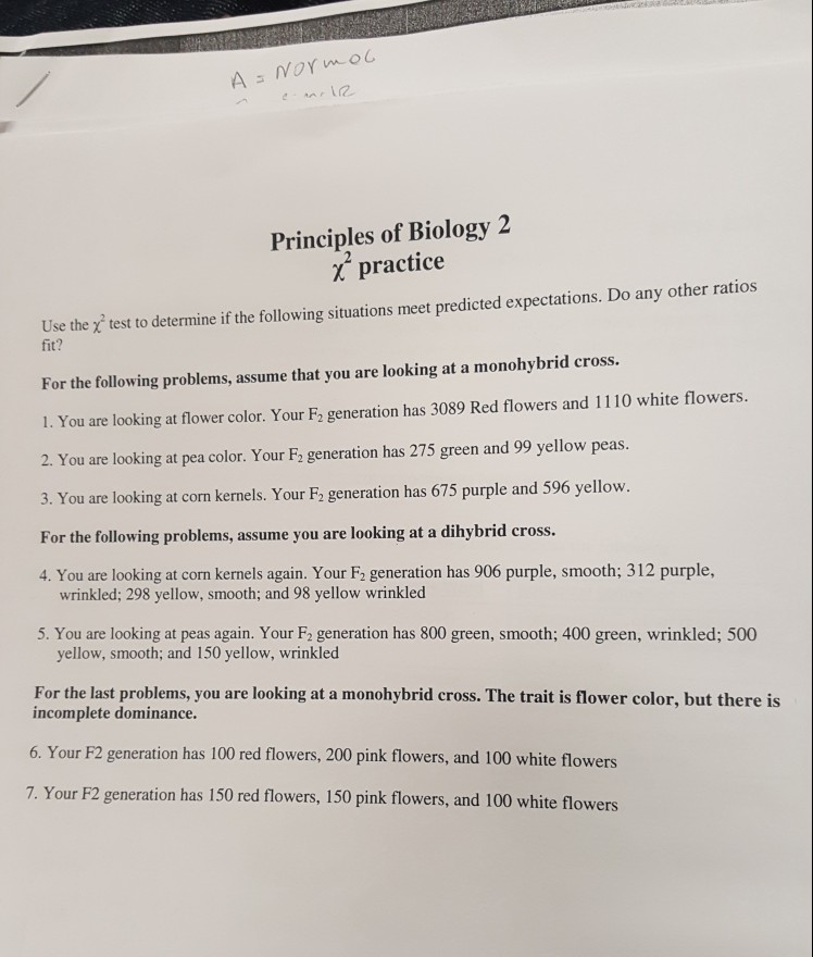 Solved Principles of Biology 2 ズpractice Use the x' test to | Chegg.com