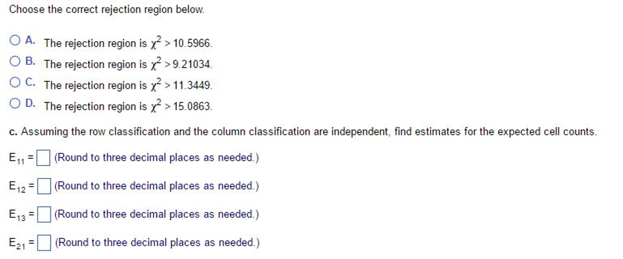 Solved Consider the 2x3 (i.ee r 2 and c 3) contingency table | Chegg.com