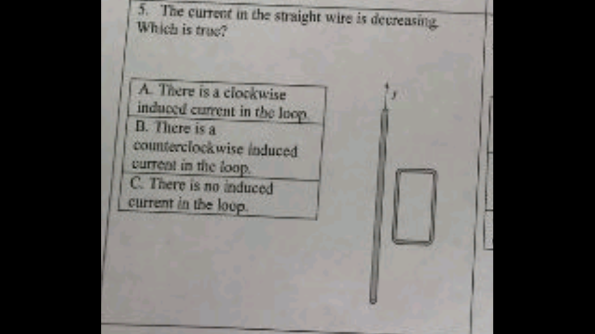 Solved The current in the straight wire is decreasing. Which | Chegg.com