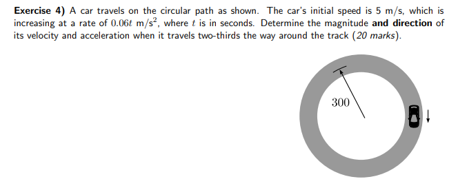 Solved Exercise 4) A car travels on the circular path as | Chegg.com