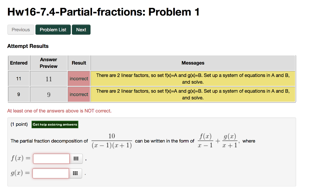 Solved Hw16-7.4-Partial-fractions: Problem 1 Previous | Chegg.com