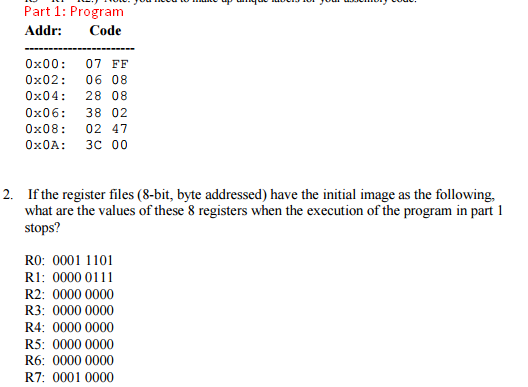 If the register files (8-bit, byte addressed) have | Chegg.com