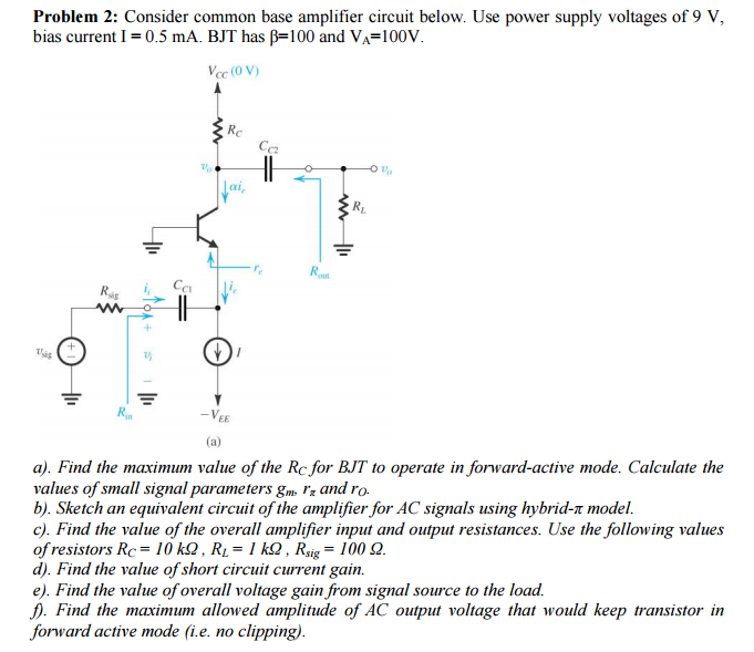 Consider common base amplifier circuit below. Use | Chegg.com